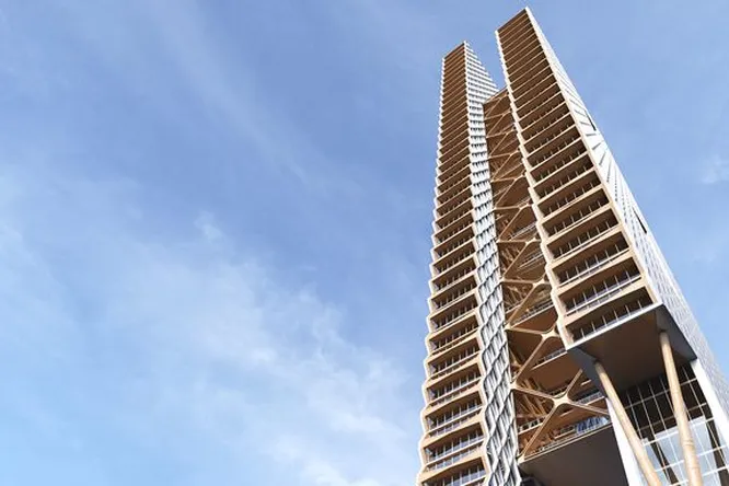 Bwa pi bon konkrè: Skyscrapers an bwa